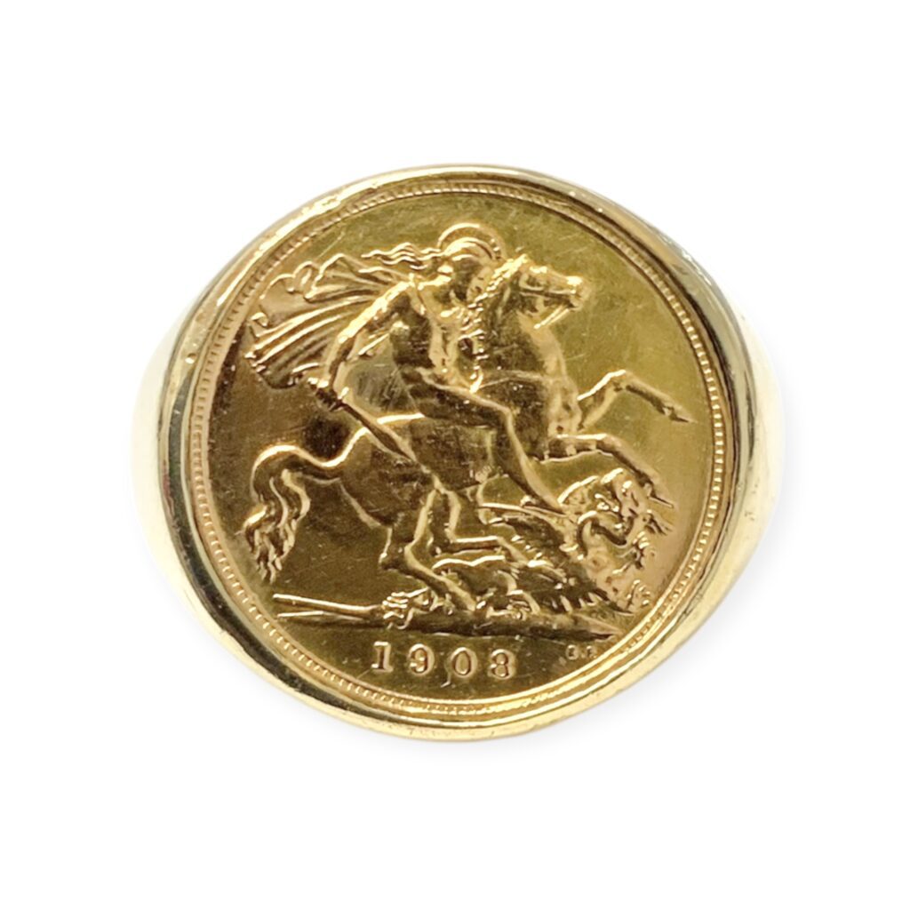 1908 Half Sovereign Ring in 9K and 22K Yellow Gold - Gold House